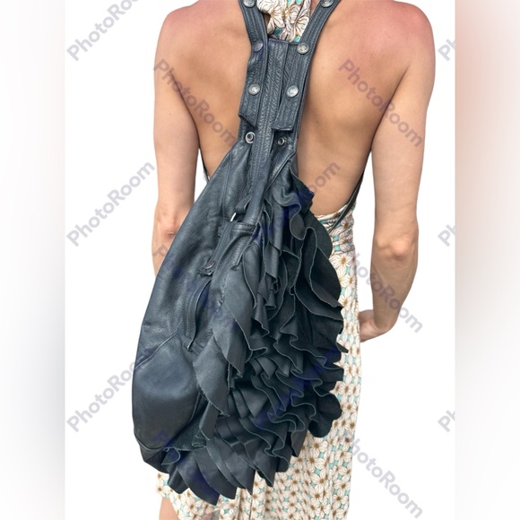 Swaby | Bags | Shernett Swaby Black Leather Ruffle Hobo Bag | Poshmark